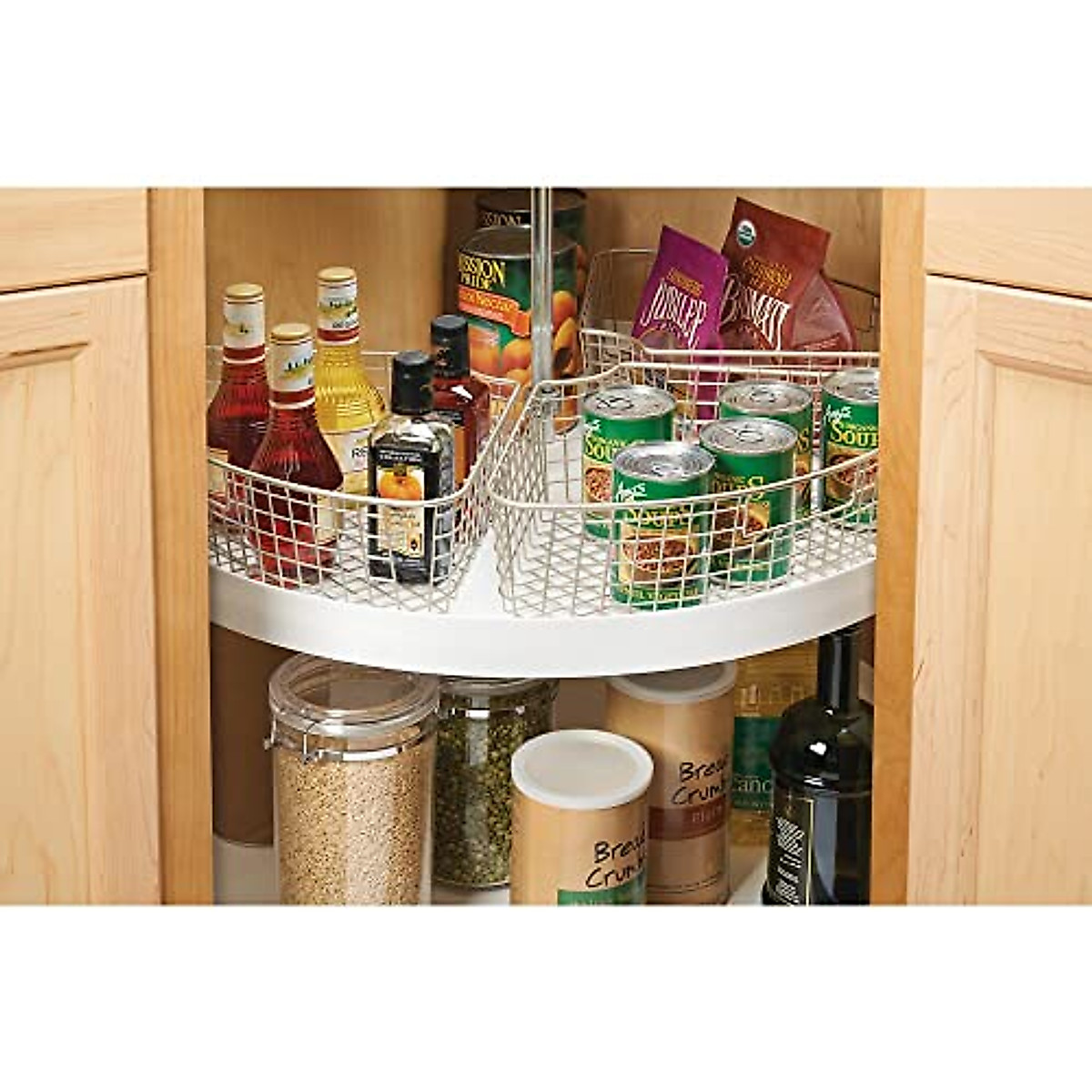 mDesign Wire Basket for Corner Cabinet Lazy Susan with Front Handle - Kitchen Cabinet, Shelf, and Pantry Corner Bin - 1/4 Wedge Metal Organizer for Lazy Susan - Concerto Collection - 2 Pack - Satin