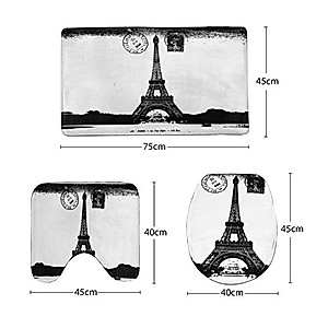 Amagical Frech Paris Eiffel Tower City of Love 16 Piece Bathroom Mat Set Shower Curtain Set Black and White Bath Mat Contour Mat Toilet Cover Waterproof Shower Curtian 12 Hooks