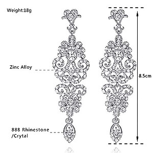 mecresh Silver Vintage Style Wedding Crystal Rhinestone Cluster Chandelier Hollow Dangle Earrings