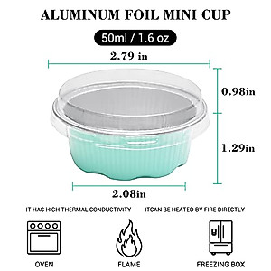 AOSYCO Dessert Cups With Lids, Tiny Condiment Storage, Mini Snack Containers, Salad Dressing Container To Go, 1.6 Oz 100pcs - 5 Colors Mixed Aluminum Foil Pans with Lids