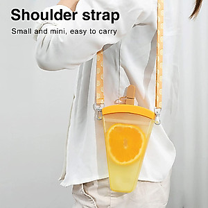 Creative Dragon Fruit Straw Water Bottle Plastic Water Bottle Cute Ice Cream Shape Water Cup Anti-Fall Water Jug Kawaii Juice Cup with Adjustable Shoulder Strap Universal for Adult Children, 320ml