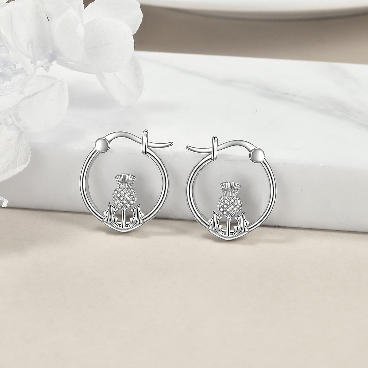 DAYLINLOVE Scottish Thistle Earrings 925 Sterling Silver Scottish Thistle Hoop Earrings for Women Thistle Jewelry Gifts for Women