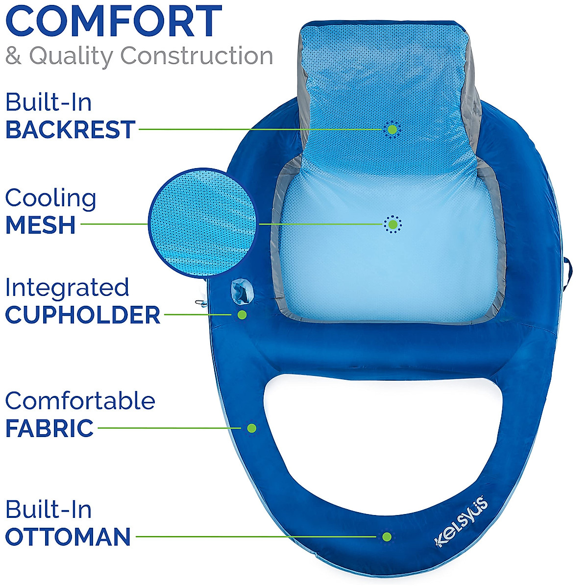 Kelsyus Premium Floating Lounger XL with Fast Inflation, Inflatable Recliner Chair, Lake & Pool Float for Adults with Cup Holder, Amazon Exclusive