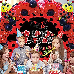 Vlipoeasn 69 Pcs Ladybug Theme Suit Birthday Party Decor Red Black Polka Dots Balloons Garland Arch Ladybug Balloons Tablecloth Banner Birthday Party Supplies Decorations