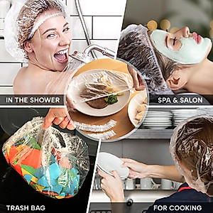 100PS Disposable Shower Caps, Plastic Clear Shower Caps, lengthening and thickening Hair Caps for Hair dyeing assistance, Hotel and Hair Salon, Home Use, Portable Travel (Size 20.5"/52cm）