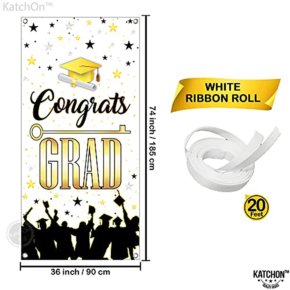 Congrats Grad Graduation Door Sign - 74x36 Inch | Congrats Grad Banner, Graduation Party Decorations 2023 | Graduation Door Banner 2023 | Graduation Decorations White and Gold | Graduation Door Cover