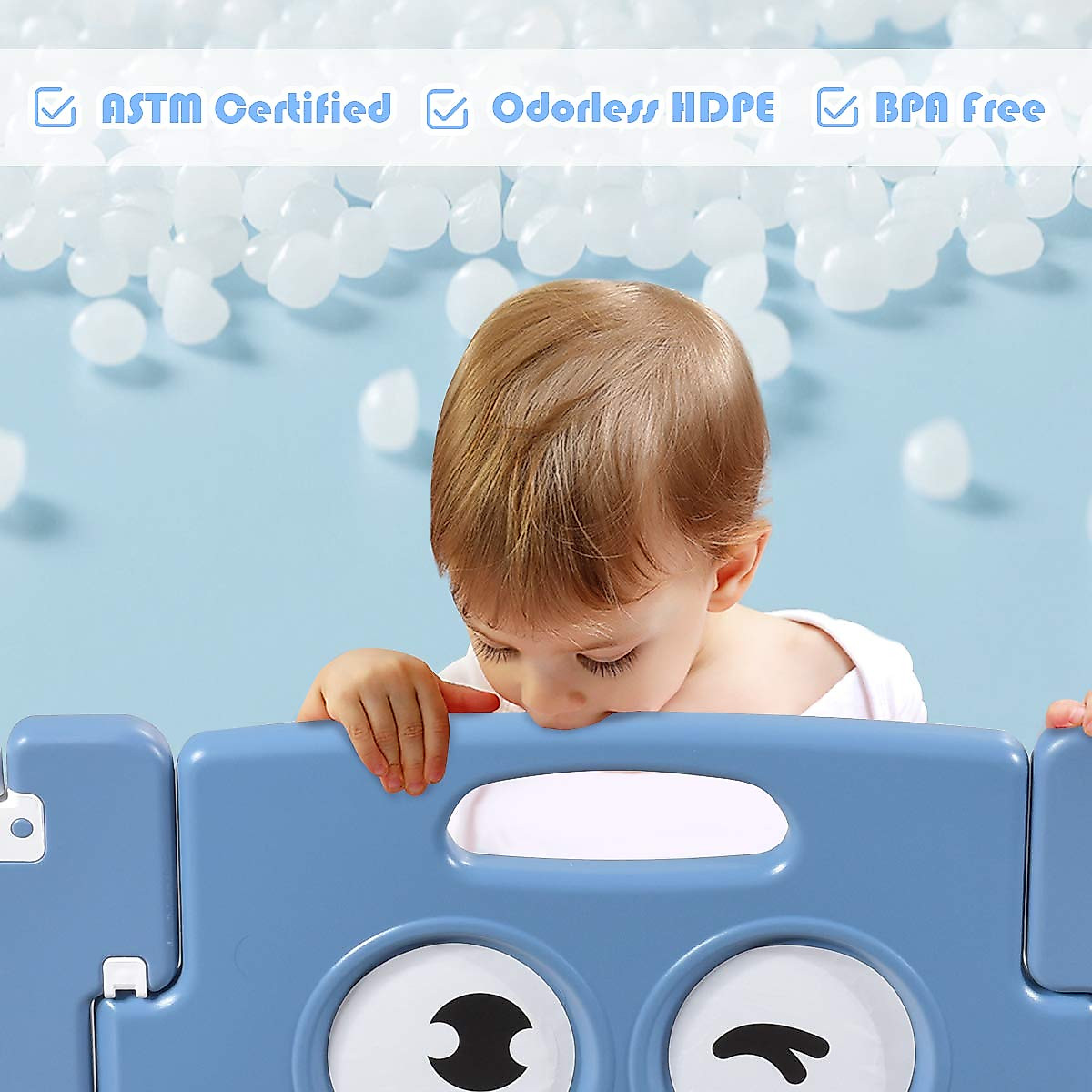 HONEY JOY Baby Play Yards, 14 Panel Foldable Baby Playpen, Anti-Slip Base & Lockable Safety Gate, Indoor Large Baby Fence Play Area for Babies and Toddlers (Blue, 14 Panel)