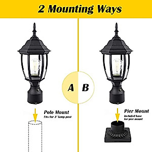 Hardwired 120V Dusk to Dawn Outdoor Post Light, Waterproof Aluminum Pole Light Fixture with Pier Mount Base, Exterior Lamp Post Lantern Head with Clear Glass for Garden Yard Patio Pathway (6 Inch)