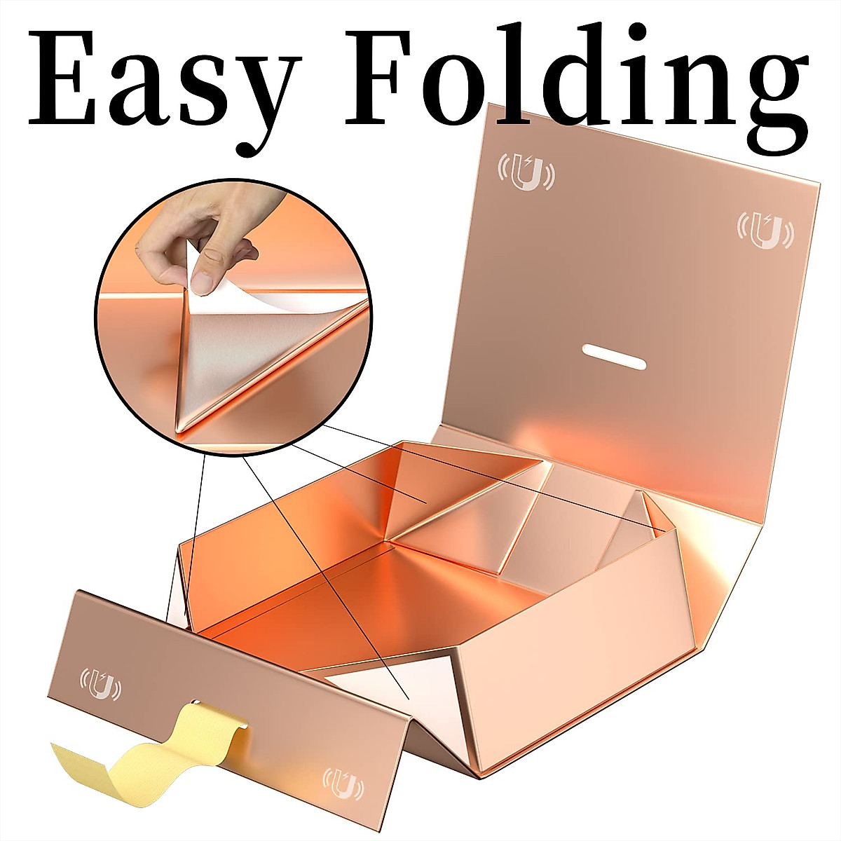 RYDDOY Gift Box, 9x7x4 inch Rose Gold Gift Box with Magnetic Lid for Presents Contains Card, Ribbon, Collapsible Small Gift Box for Bridesmaid Proposal, Wedding, Birthdays, Valentine Day, Christmas