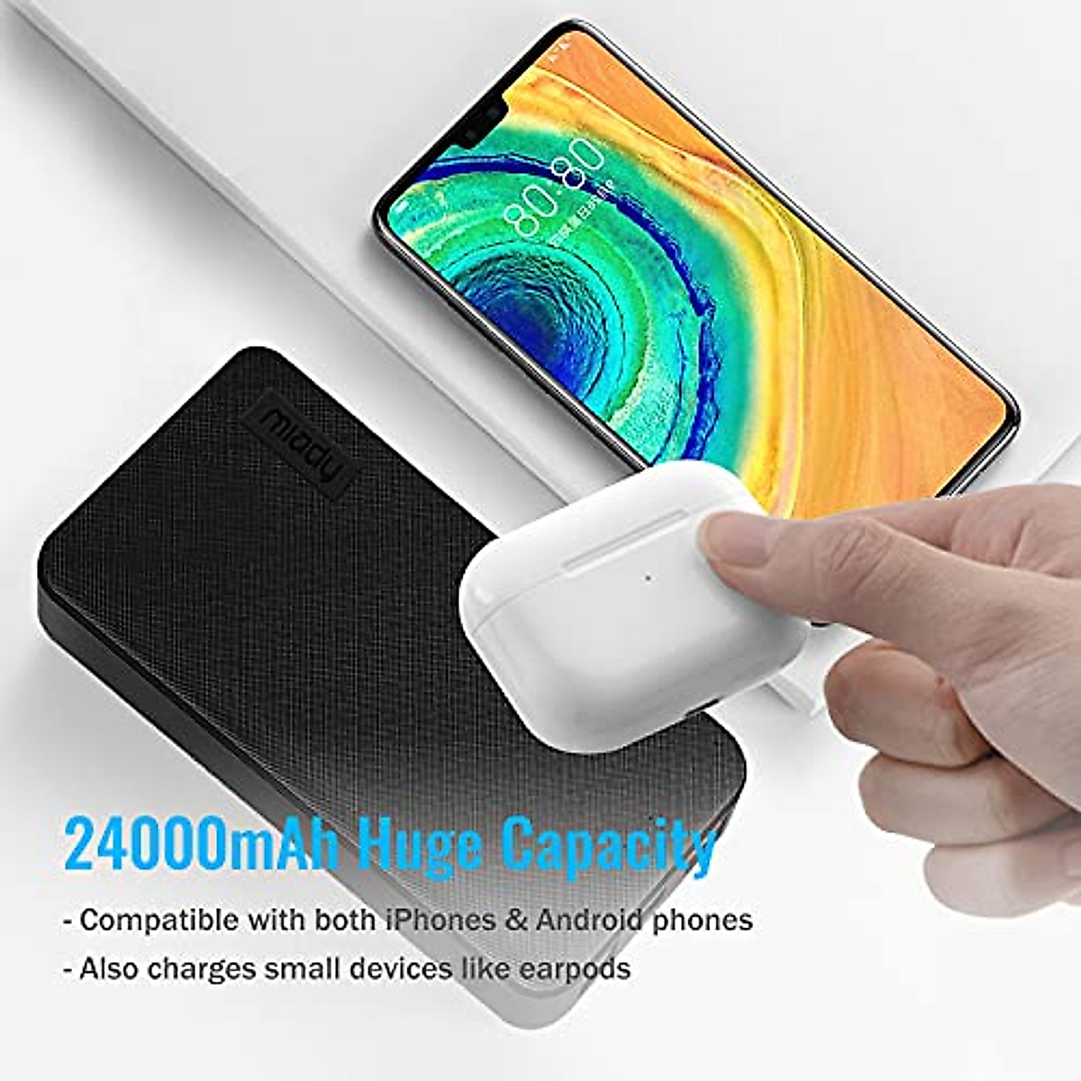 Miady 2021 Upgraded 20W PD Power Bank 24000mAh, USB-C Portable Charger, Portable Phone Charger for iPhones and Android Smartphones