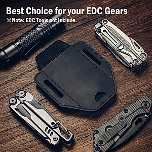 VIPERADE PJ31 Multitool Sheath, Flashlight Holster for Belt, EDC Pocket Pouch Leather Sheath for Men, Belt Sheath EDC Holster for Multitool, Flashlight, Folding Pocket Knife (No MOLLE-Black)