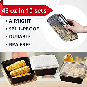 BUHAYA Plastic Meal Prep Container with Lid, 48oz, 25 Sets/Pack - One Compartment - Disposable - Square Stackable - Freezer Safe Plastic Bento Boxes To Go, Square Plastic Containers with Lids