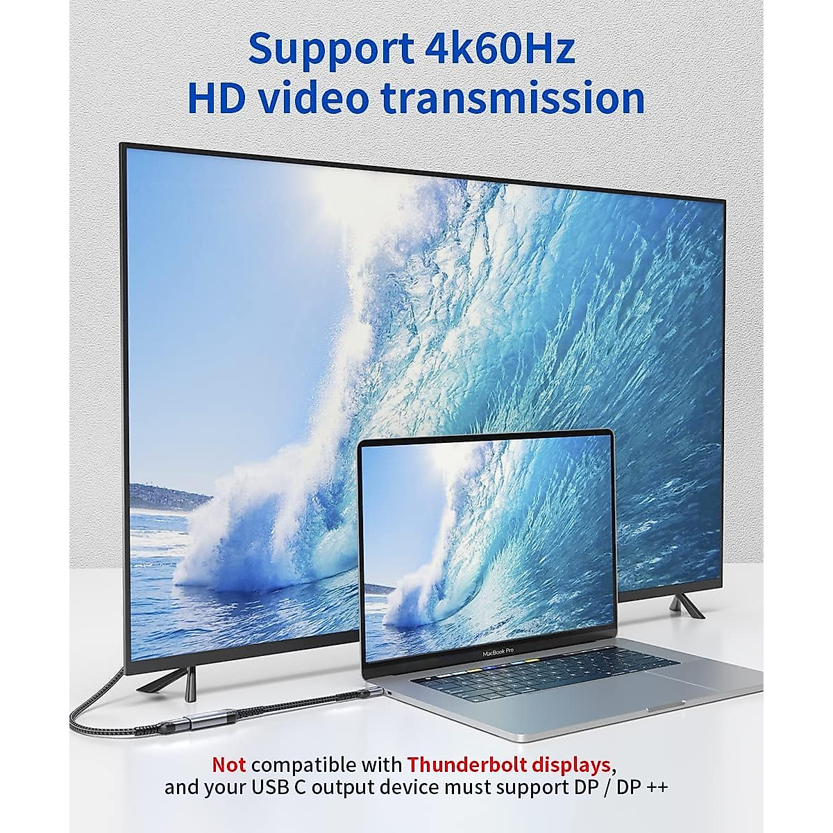JSAUX USB Type C to Mini DisplayPort Adapter 4K@60Hz, C to Mini Display Port Dongle Cable, Compatible with MacBook Pro 2019 2018, Dell XPS, Samsung Galaxy S21 S20 Plus-Grey