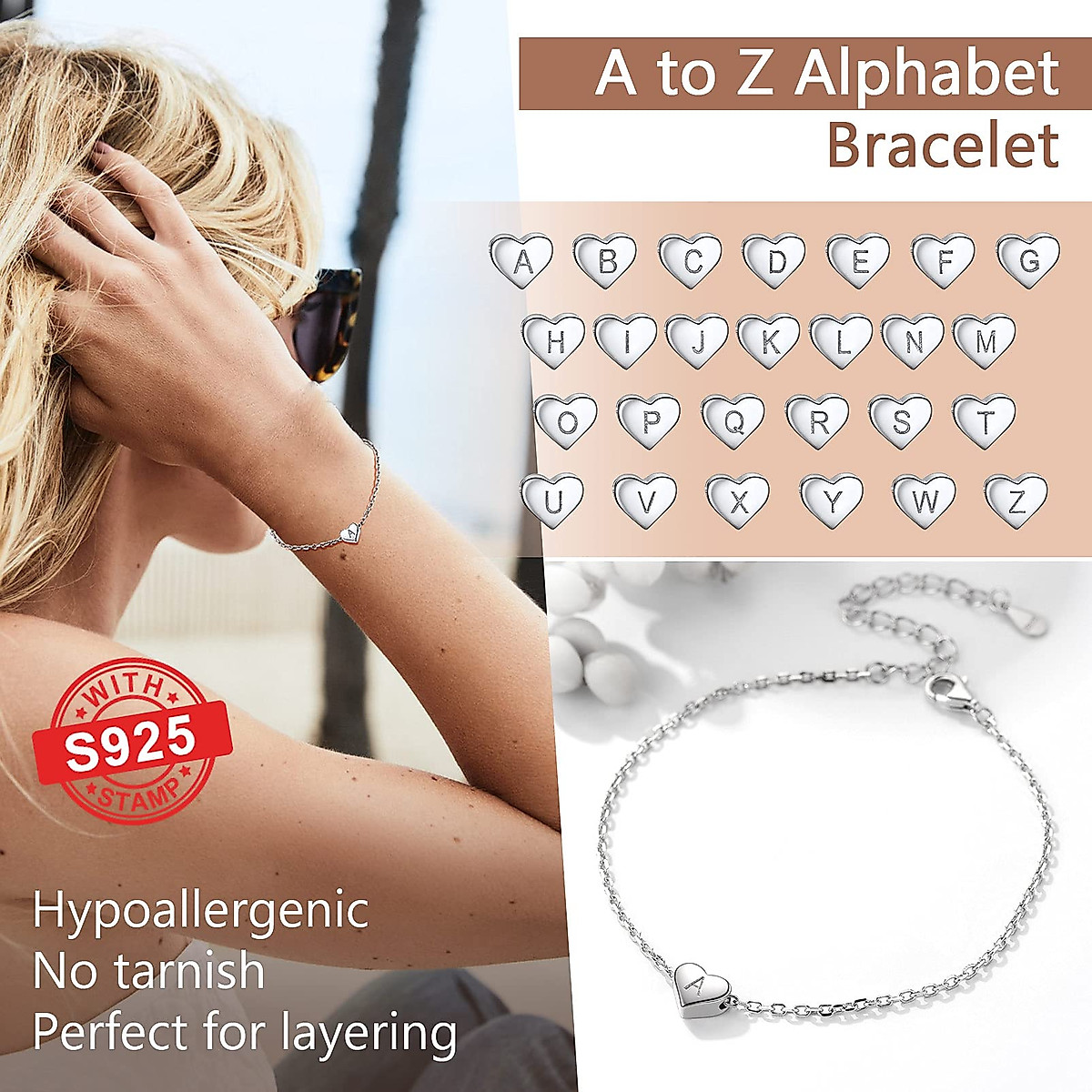 PROSILVER Initial a Heart Silver Charm Bracelet For Women Fashion Braclets Bangle Bracelt Braslet