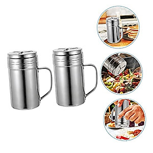 Housoutil 2pcs Seasoning Jar with Handle Glass Sauce Bottles Stainless Steel Containers Terrarium Salt and Pepper Shakers Storage Jar Seasoning Shaker Stainless Steel Pepper Shakers Salt Jar