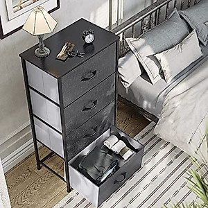 YITAHOME Storage Tower with 4 Drawers - Fabric Dresser, Organizer Unit for Bedroom, Living Room, Closets & Nursery - Sturdy Steel Frame, Easy Pull Fabric Bins & Wooden Top (Black/Grey)