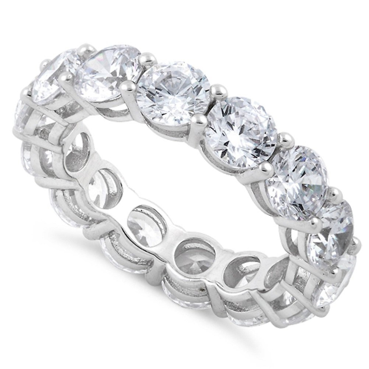 Heartbeat Sterling Silver Simulated Diamond 5mm Round Eternity Band Ring (12)