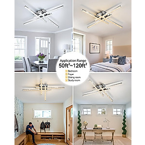 JFHTNFJ 24in Modern LED Ceiling Light, Acrylic Dimmable with Remote Control Flush Mount Ceiling Light Fixture, Silver LED Ceiling Lamp for Bedroom, Kitchen Island, Living Room, 3000K-6500K