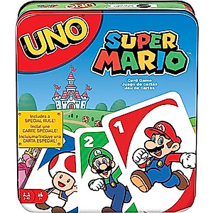 Mattel Games UNO Super Mario Card Game, Video Game Themed Travel Game in Collectible Storage Tin with Special Rule