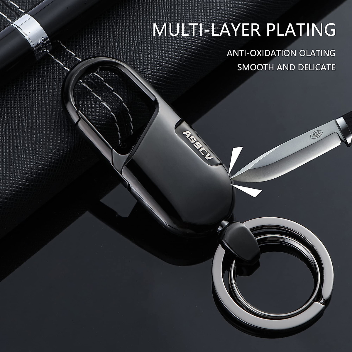 ASSCV Car Keys Keychain, Heavy Duty Keychains,Car Key Fob Accessory For Men and Women,With Elegant Metal Box (Black)