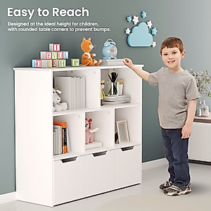 35" Kids Bookshelf with 5 Shelves & 3 Drawers,Book Shelf for Toy Storage for Kids Rooms,Toddler Toy Storage Bookshelf for Kids,Kids Book Shelf for Playing Rooms,Children's Room,School,Hallway-White