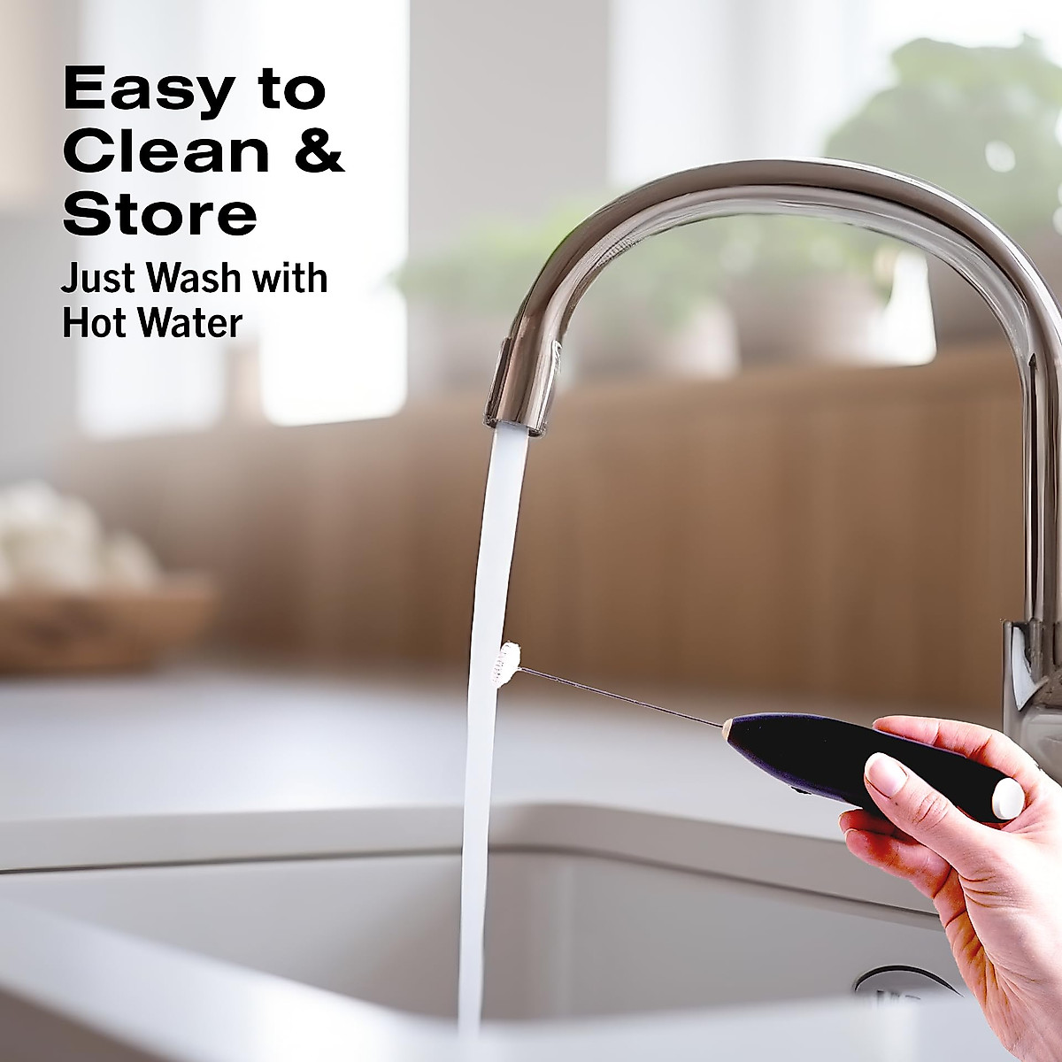 Bean Envy Handheld Milk Frother for Coffee - Electric Hand Blender, Mini Drink Mixer Whisk & Coffee Foamer Wand w/Stand for Lattes, Matcha and Hot Chocolate - Kitchen Gifts - Black