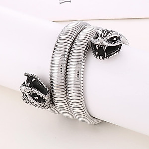Klapgo Stainless Steel Two Headed Snake Charm Cuff Bangle for Men and Women, Gothic Style Animal Retro Bracelet Jewelry
