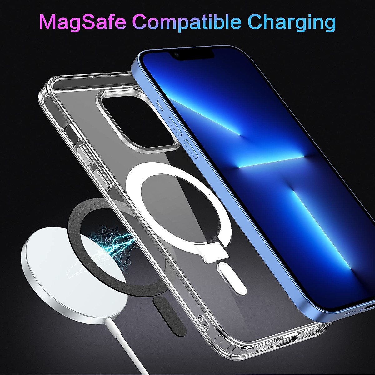 DUEDUE for iPhone 13 Pro Max Magnetic Case with Invisible Stand [Compatible with Magsafe], Clear Full Body Protective Cover Slim Transparent Shockproof Phone Case for iPhone 13 Pro Max 6.7", Clear