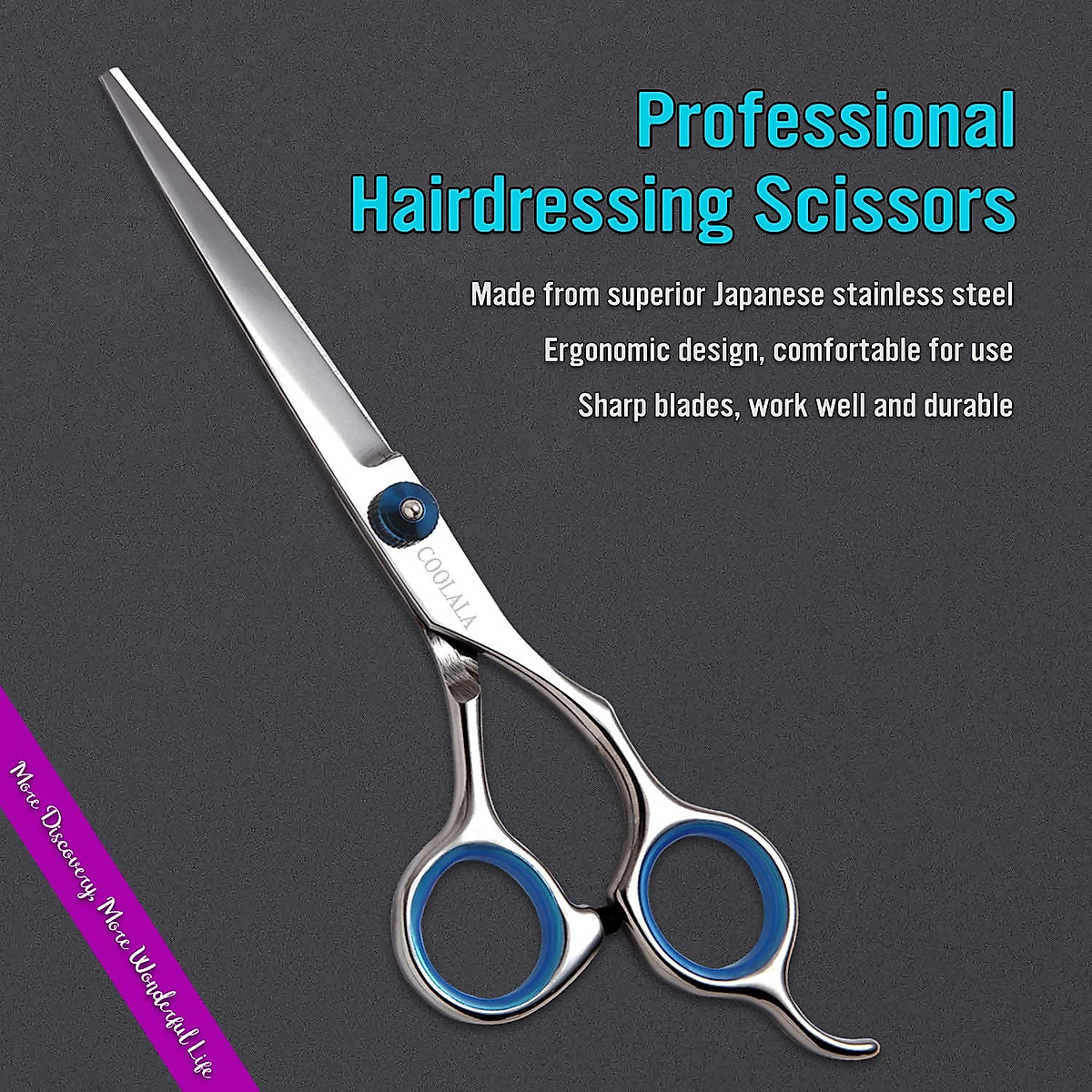 COOLALA Stainless Steel Hair Cutting Scissors 6.5 Inch Hairdressing Razor Shears Professional Salon Barber Haircut Scissors, One Comb Included, Home Use for Man Woman Adults Kids Babies