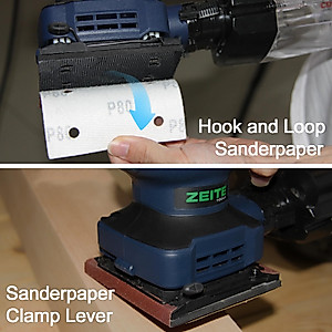 ZEITE 2.4 Amp 1/4 Sheet Sander with 12Pcs Sandpapers, Electric Palm Sander for Woodworking, 10 Ft Cord, 14000 OPM, Vacuum Attachment, Cyclonic Dust Box for Wood Polishing Sanding