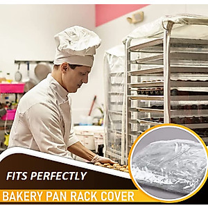 Made in USA. High quality Long-lasting use Vinyl COVER, Bakery Food Pan Sheet Rack Transparent COVER, size: 23"W x 28"L x 63"H, Long-lasting use Durable Clear Vinyl, with 3 Zippers.