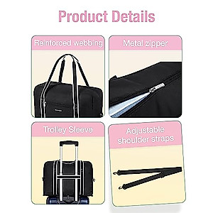 For Spirit Airlines Personal Item Bag 18x14x8 BAGSMART Foldable Travel Duffel Bag Tote Weekend Overnight Bag Carry on Luggage for Women and Men(Black)