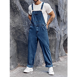 Runcati Men's Denim Bib Overalls Jeans Fashion Boot Cut Trousers Casual Slim Fit Adjustable Straps Jumpsuit (US, Alpha, X-Large, Regular, Regular, Navy Blue)