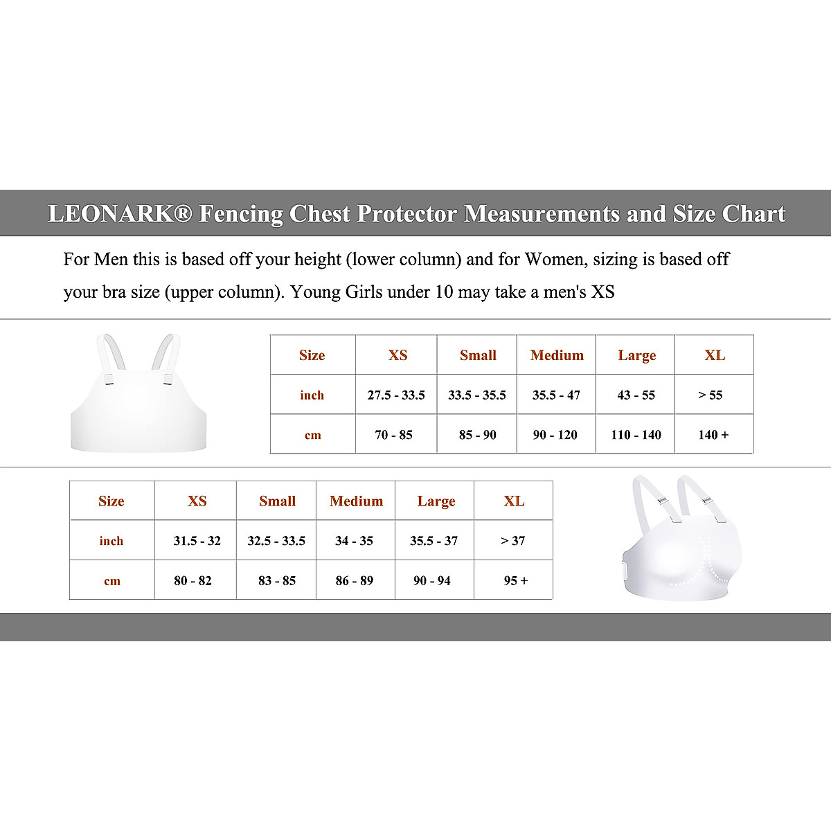 LEONARK Fencing Sport Chest Guards - Breast Protectors - Plastron for Foil Epee Saber Fencers - Professional Clothing for Child and Adult Fencer (Male, S)