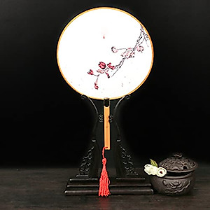 PHONME Decorative Folding Fans Ancient Fan，Chinese Style Hanfu Long-Handled Round Fan, Hanfu Shooting Handheld Fans for Film and Television Shooting Gift Hand Fan Vintage Style (Color : C)