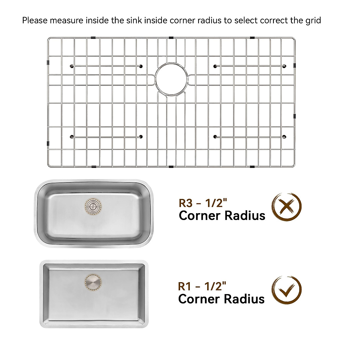 Stainless Steel Sink Grid and Protectors for Bottom of Kitchen Sink，26" x 14" Inches with Rear Drain