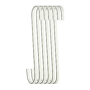 RuiLing 6-Pack 8 Inch White Finish Steel Hanging Flat Hooks - S Shaped Hook Heavy-Duty S Hooks, for Kitchenware, Pots, Utensils, Plants, Towels, Gardening Tools, Clothes