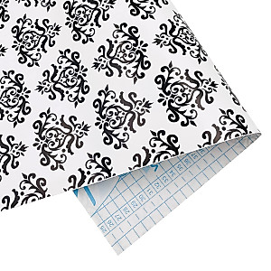 Yifely Self-Adhesive Shelf Liner Removable Furniture Paper for Covering Apartment Dresser Drawers, Retro Black Damask, 17.7 Inch by 9.8 Feet