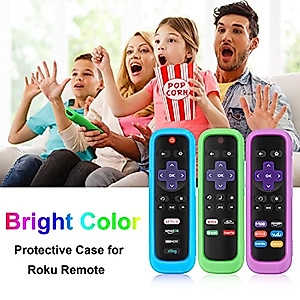 4Pack Case for Roku Remote, Cover for Hisense / TCL Roku TV Steaming Stick / Express Universal Replacement Controller Silicone Sleeve Skin Glow in The Dark Green Sky Purple Red