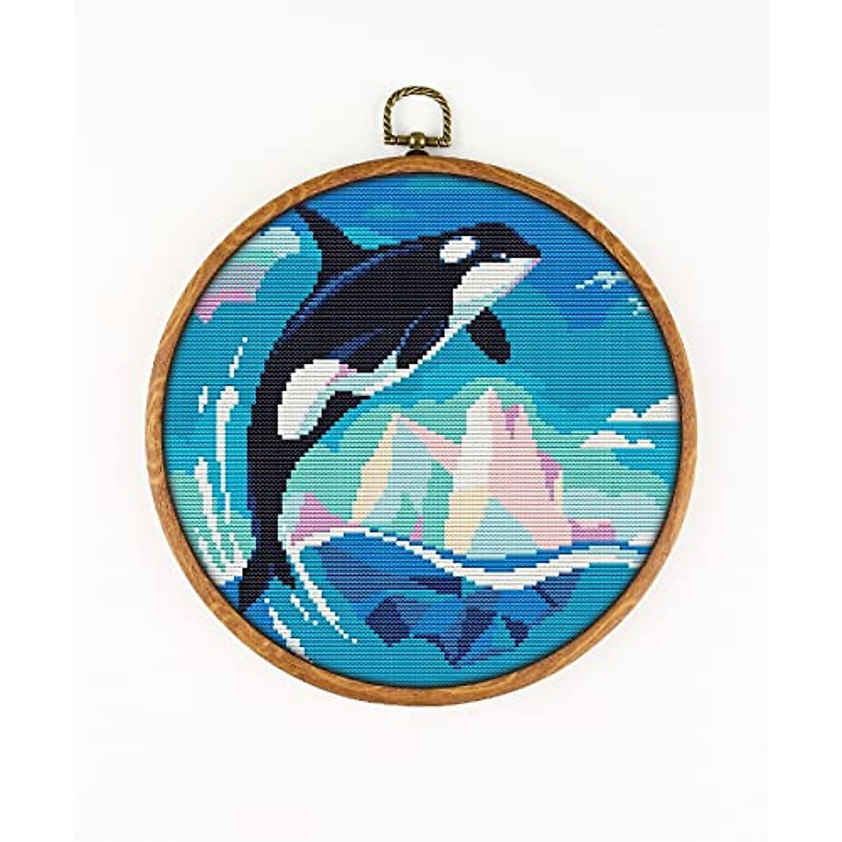 Killer Whale CS1274-1 - Counted Cross Stitch KIT#2. Set of Threads, Needles, AIDA Fabric, Needle Threader, Embroidery Clippers and Printed Color Pattern Inside.
