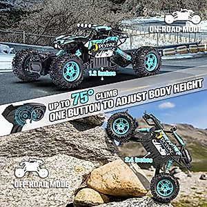 CROBOLL 1:12 Large Remote Control Car for Boys Kids with Lifting Function,4WD RC Cars Electric Monster Truck Toy Gifts 4X4 Off-Road RC Rock Crawler 2.4GHz All Terrain RC Truck with 2 Batteries(Cyan)