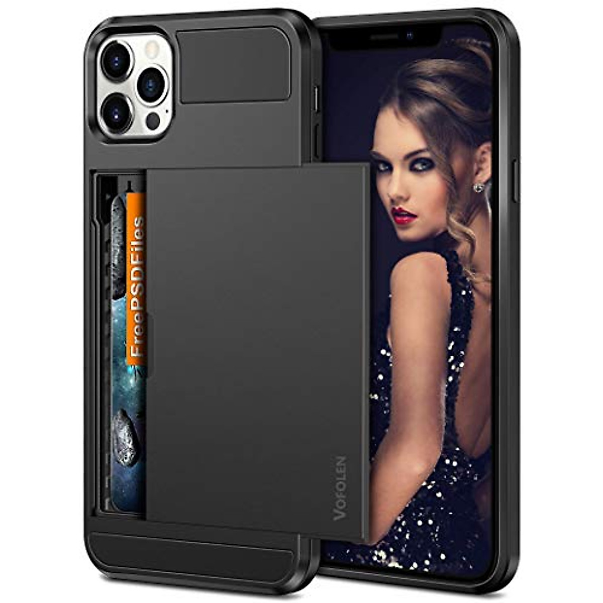 Vofolen Compatible with iPhone 12 Pro Case Wallet 5G Cover Credit Card Holder ID Slot Sliding Back Pocket Anti-Scratch Dual Layer Protective Compatible with iPhone 12 Pro 5G 6.1 inch Black