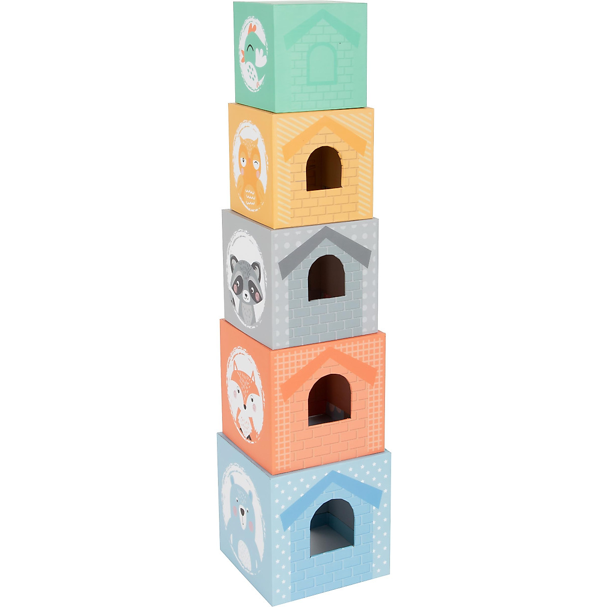 Pastel Animals Stacking Tower by Small Foot – Nesting and Stacking Cups – Building Blocks Develop Fine Motor Skills – Classic 10 Piece Educational Game for Toddlers – Ages 12+ Months