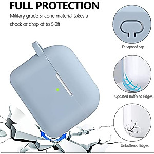 Case for Airpods 3 (2021), Filoto Apple Airpod 3 Generation Case Cover for Women Girls, Silicone Case for Air Pod 3rd Charging Case with Pompom Keychain Accessories (Gray Blue)