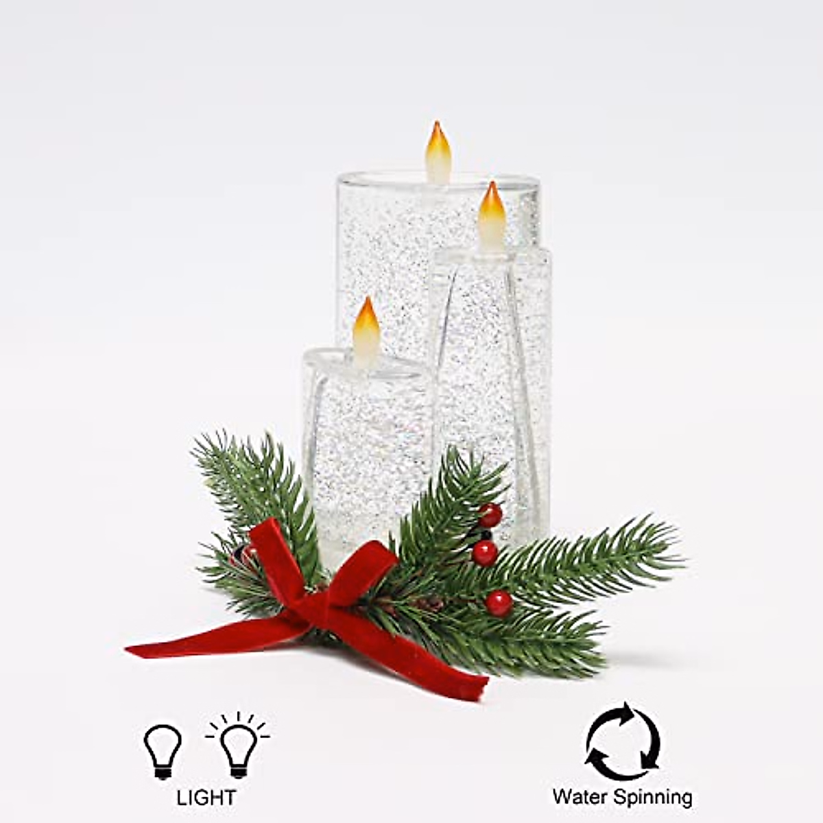 Christmas Tabletop Decor, Snow Globe Water Spinning LED Lighted Candles, Battery Operated (not Included) (6.8" H x 4.8" W x 4.8" D) by Moments in Time