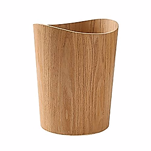 2.3 Gallons Wood Trash Can Wastebasket for Home or Office, Japanese-style natural wood Round Wastebasket, Lightweight, Sturdy for Under Desk, Kitchen, Bedroom, Den, Hotel, or Kids Room (Light Wood-B)
