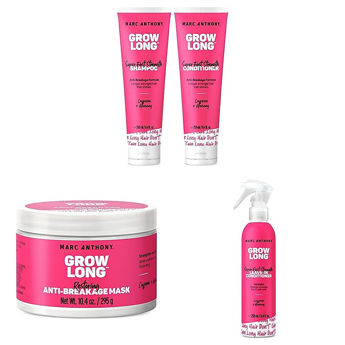 Marc Anthony Gift Set: 10 Oz Shampoo, Biotin Hair Mask, Leave-In Conditioner & Detangler for Dry, Damaged Hair - Grow Long Formula