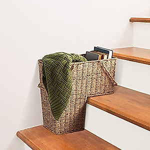 15" Water Hyacinth Storage Stair Basket With Handles by Trademark Innovations (Natural)