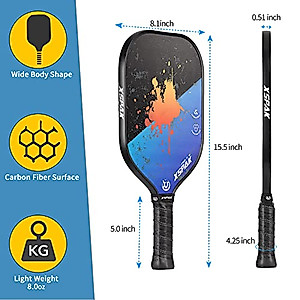 XS XSPAK Pickleball Paddles, Carbon Fiber Surface, Polymer Honeycomb Core, Soft Cushion Grips, Pickleball Set of 2 with 4 Balls and 1 Pickleball Bag