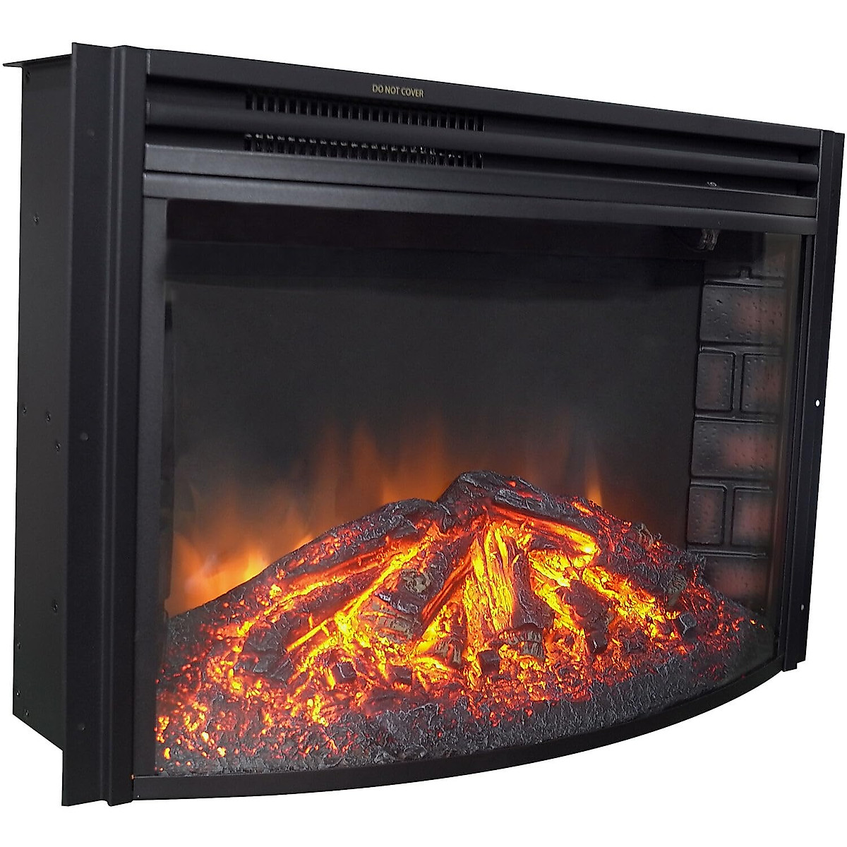 Hanover Fireside 5116 BTU 25'' Freestanding Black Curved Electric Fireplace with Log Display and Realistic Flames, Versatile Modern Wall Fireplace Heater for Home and Office with Remote Control